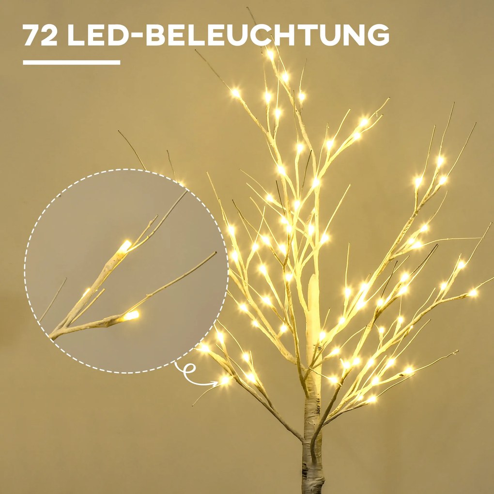 HOMCOM Umělý strom, umělá bříza, s LED osvětlením, teplá bílá, realistická bílá kůra, 17D x 17Š x 120V cm
