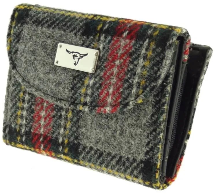 Peněženka Jura Harris Tweed Grey Red Tartan - Glen Appin