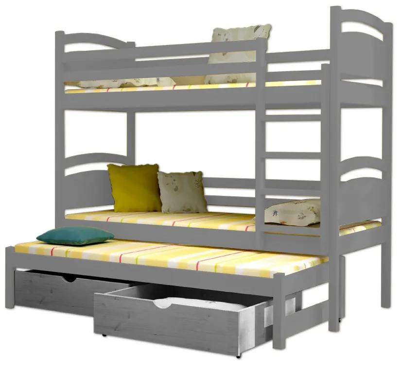 Patrová postel MASIV-V 002 90x190 cm  borovice masiv - ŠEDÁ