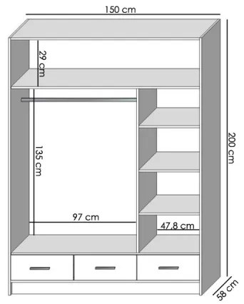 Šatní skříň se zrcadlem SANNA 150x215 cm bílá
