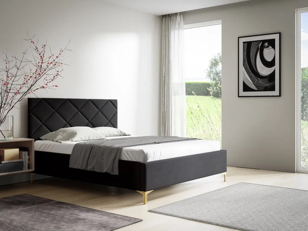 Eka Čalouněná postel DIAMOND+ 120x200 cm Barva látky Trinity: Černá (Trinity 2316), Úložný prostor: S kovovým rámem úložného prostoru