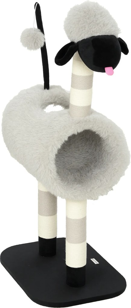 PawHut Kočičí strom v designu ovce, se škrábacím sloupkem, tunelem a hračkou, 98 cm, světle šedá