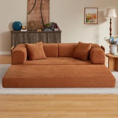 Aosom Bezkostrové modulární sofa, přeměnitelné na postel, obsahuje 2 polštáře a ocelový rám, 204D x 97Š x 65V cm, terakota