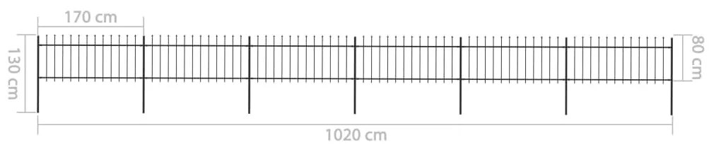 vidaXL Marketos Zahradní plot s kopím nahoře ocelový 1070 x 80 cm černý