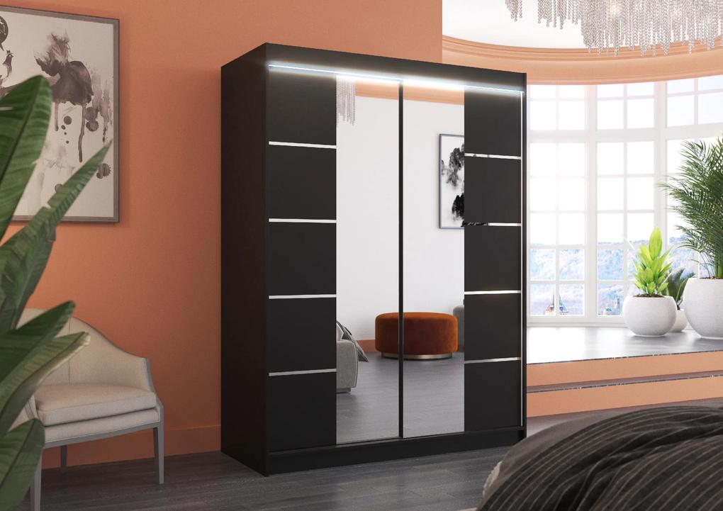 Posuvná skříň se zrcadlem NORDIC 150 Hlavní barva: Black, Úchytky: V podobě hliníkové lamely Podél dveří