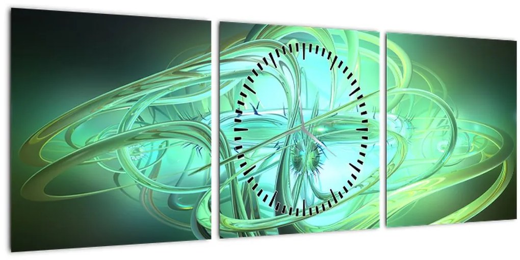 Obraz zelené abstrakce (s hodinami) (90x30 cm)