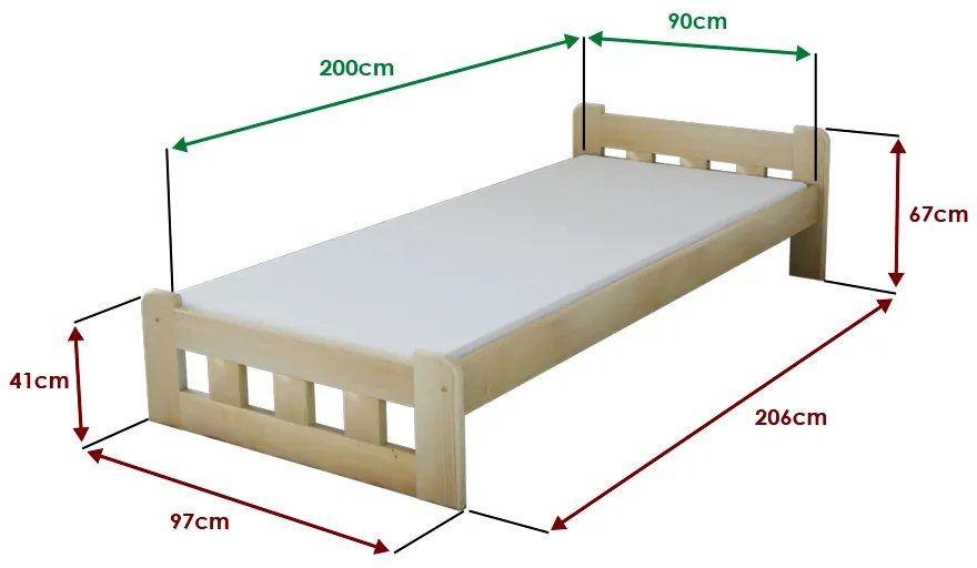 Postel Naomi zvýšená 90 x 200 cm, borovice Rošt: Bez roštu, Matrace: Matrace Deluxe 10 cm