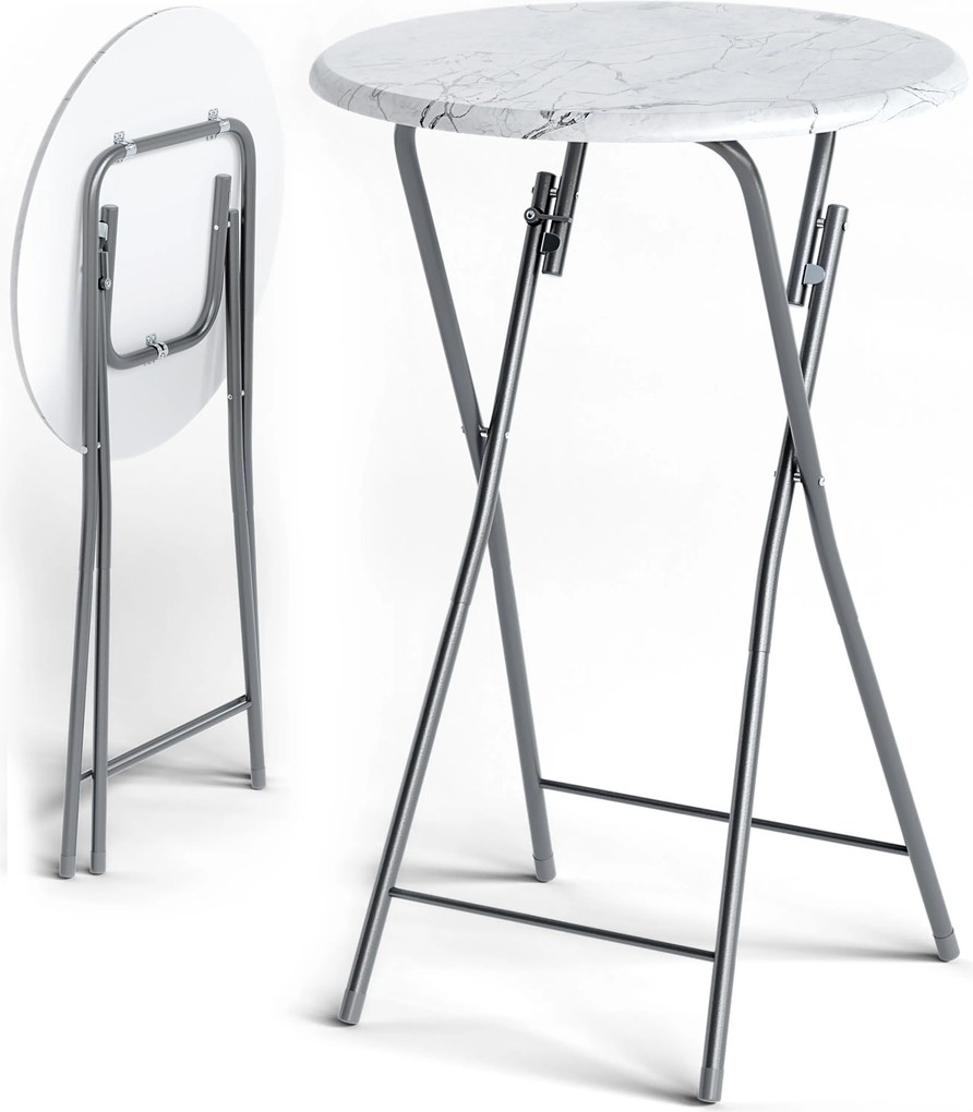 Barový stolek sada 2 ks skládací Ø60cm dekor mramoru bílý 110cm výška