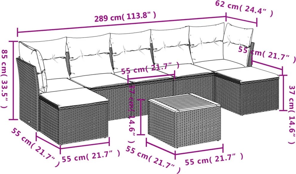 8dílná zahradní sedací souprava s poduškami černá polyratan 3223774