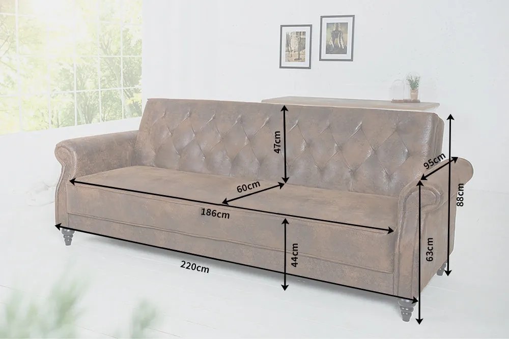 Designová pohovka Scarlet Belle II rozkládací 220cm - antická hnědá