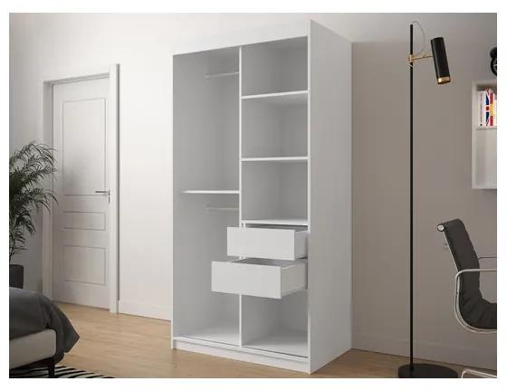 Moderní šatní skříň Ratintu 1 100 cm, Úložný prostor: ano, Barva: bílá / bílá + černý mat
