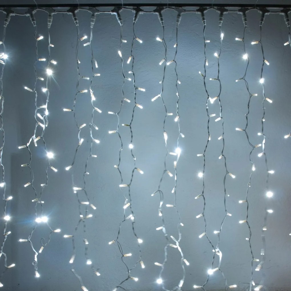 Easy Fix LED světelný závěs venkovní, 100 × 150 cm, ledově bílá, 150 diod, bílý kabel, IP67, prodlužovací