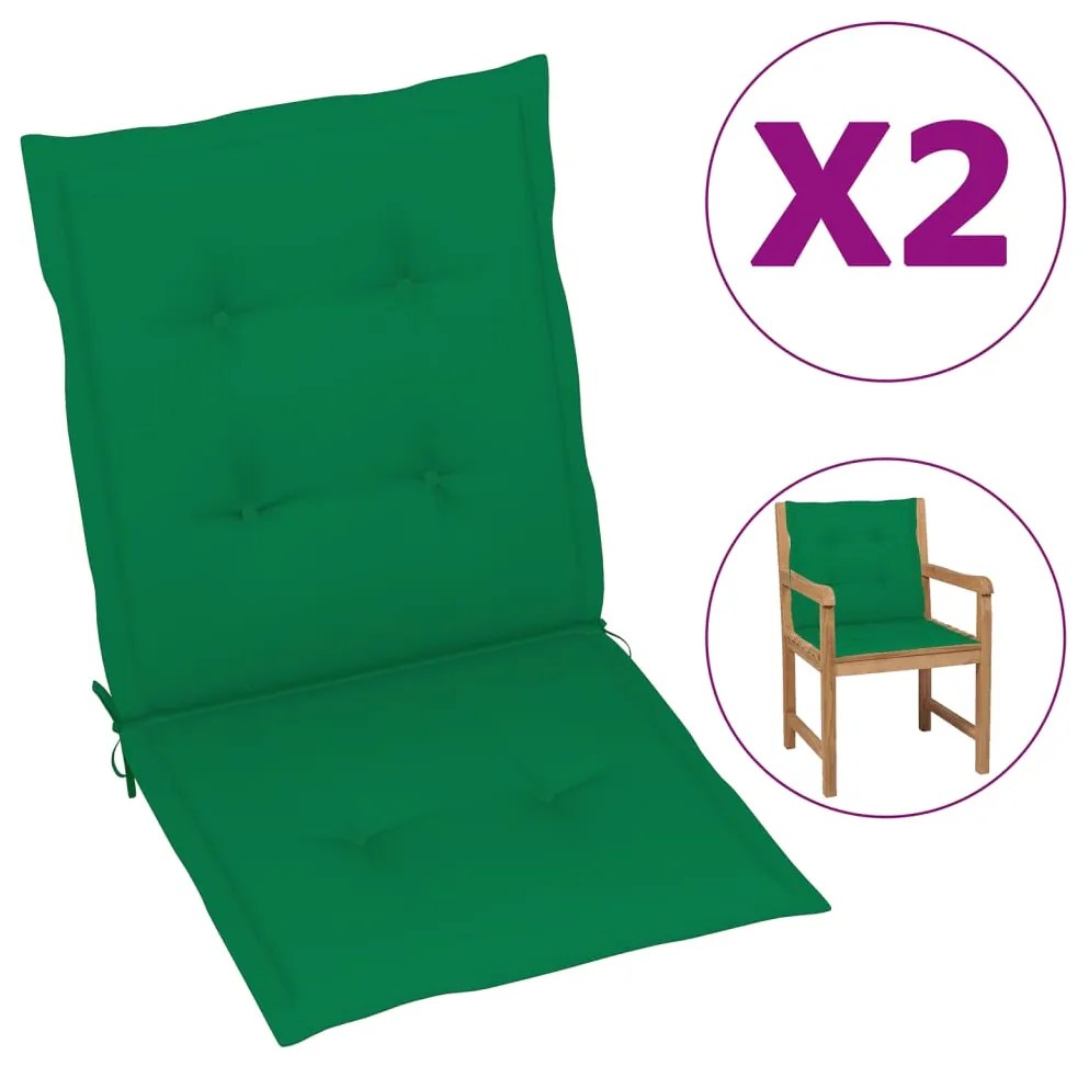 47556 vidaXL Podušky na zahradní židle 2 ks zelené 100 x 50 x 3 cm