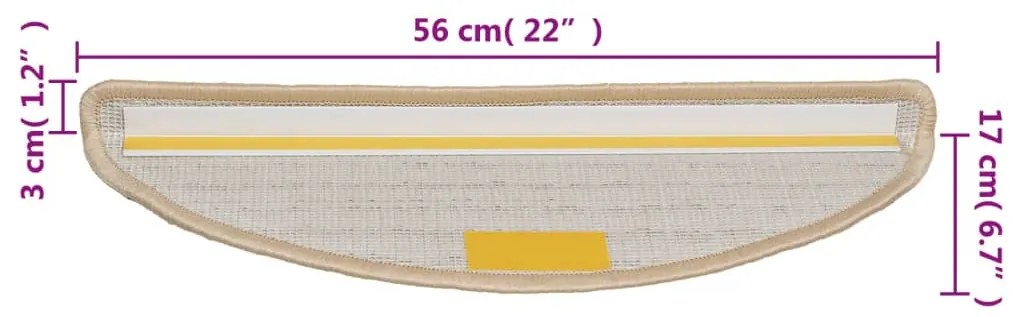 vidaXL Marketos Schodové rohože 15 ks 56x17x3 cm krémové, půlkulaté