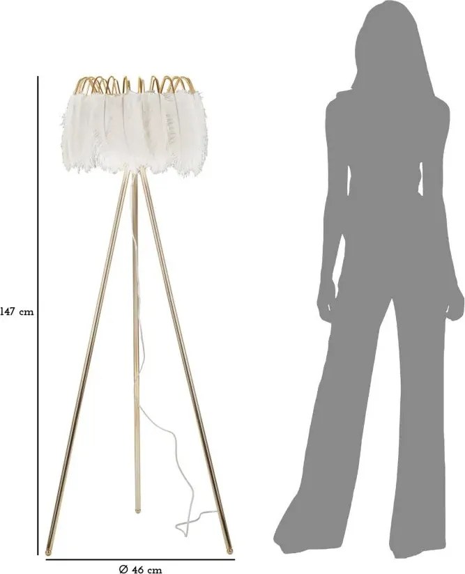 Stojací lampa Feather 147 cm bílá/zlatá