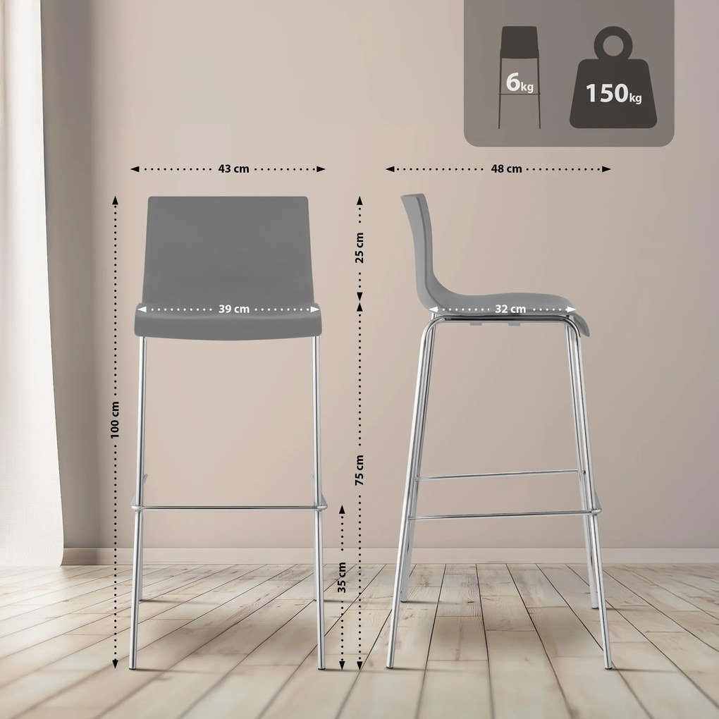 Barová židle Hoover chromovaná konstrukce čtyřnohá konstrukce – šedá