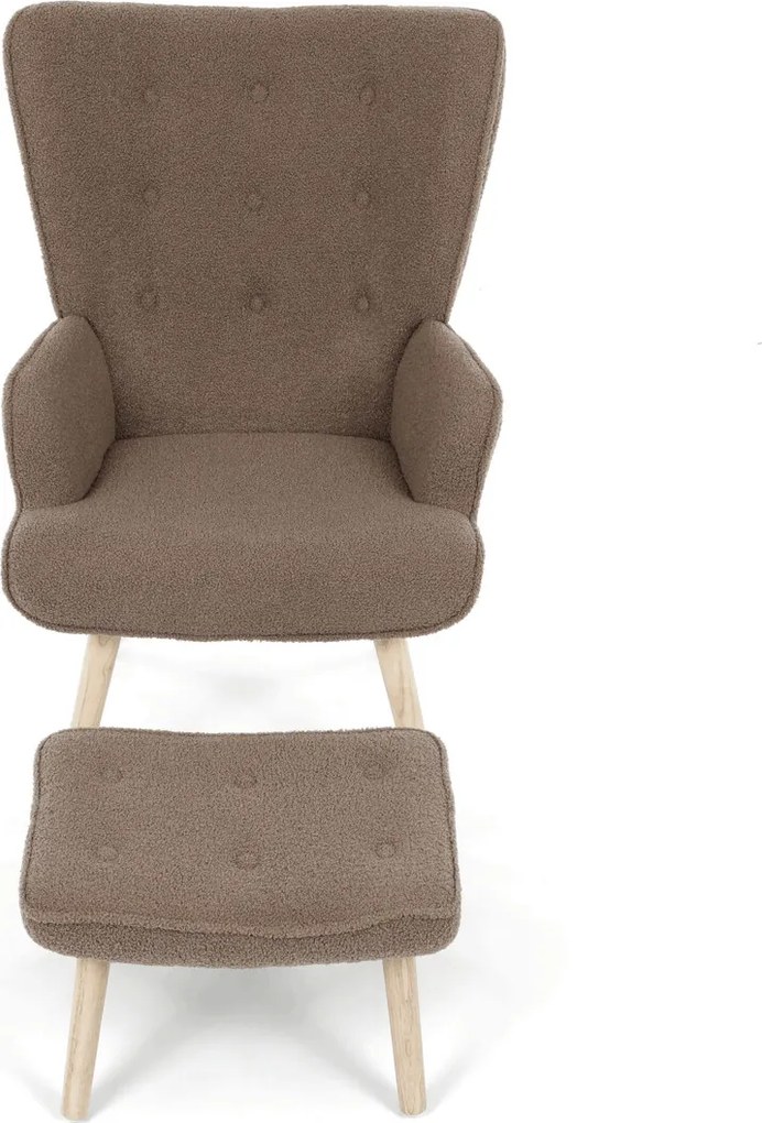 Relaxační křeslo ušák s podnožkou RENI - hnědá látka bouclé