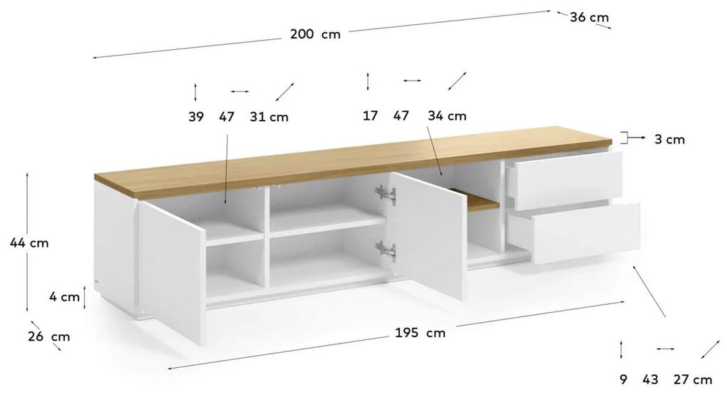 Tv stolek lenbia 200 x 43,6 cm bílý MUZZA