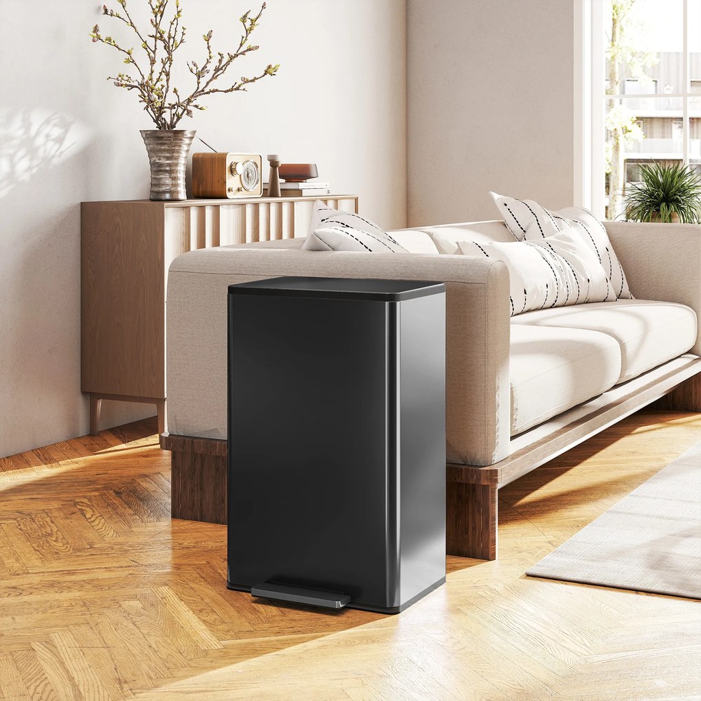 HOMCOM kuchyňský odpadkový koš s pedálem 45 l — s tlumeným dovíráním, vyjímatelným vnitřním kbelíkem, funkcí zajištění otevřeného víka a ochranou pro…