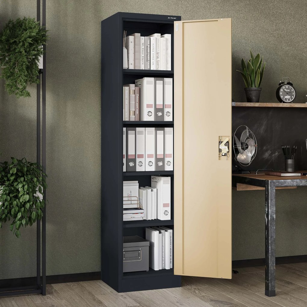 Kovová kancelářská skříň na spisy a dokumenty, antracit/ořech, 450x1850x400 mm: ALEX Eco Design