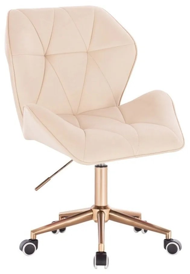 LuxuryForm DESIGN Otočná židle MILANO MAX VELUR na zlaté podstavě s kolečky - krémová