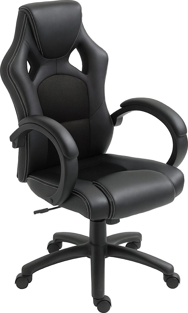 HOMCOM Kancelářská židle s nastavitelnou výškou a vysokým opěradlem potažená PU kůží a prodyšnou síťovinou 71x61x108-118 cm Černá | Aosom