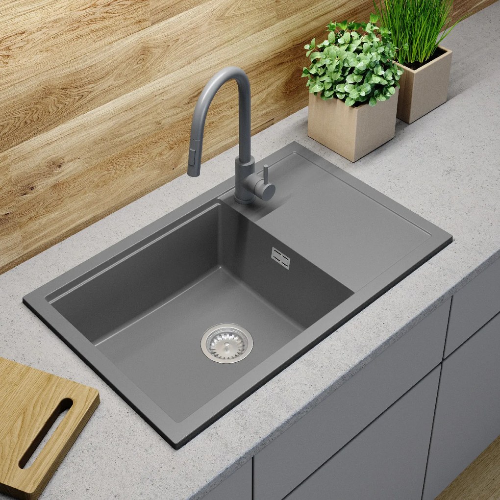 Gamma Advance 8050, 1-komorový granitový dřez 800x500x210 mm, šedá, GMA-ZLE000149