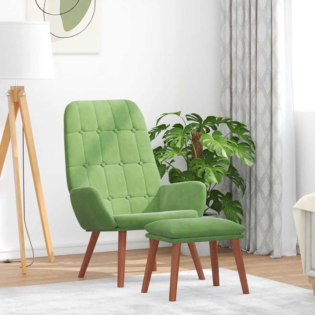 Relaxační křeslo s podnožkou světle zelené samet 3315141