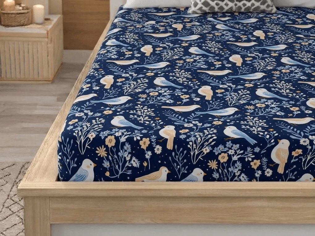 Prostěradlo z mikrovlákna DENIM BIRDS modré 180x200 cm