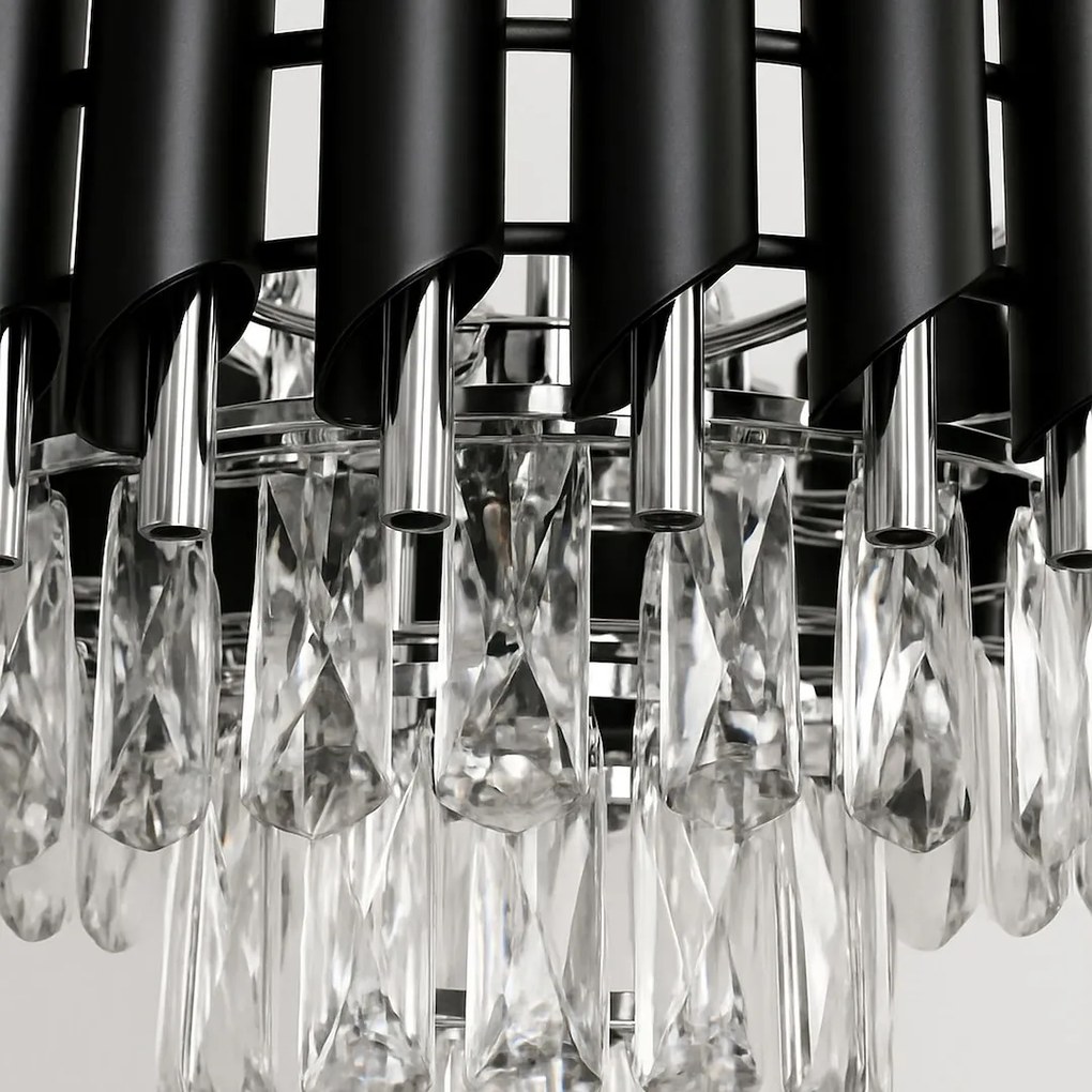 Lustr Cristal, 1x křišťálové/chromové/černé kovové stínítko, (fi 38cm), ch
