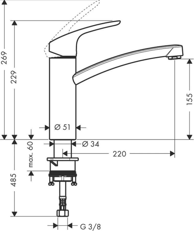 Hansgrohe Focus M41, dřezová baterie, chromová, 31806000
