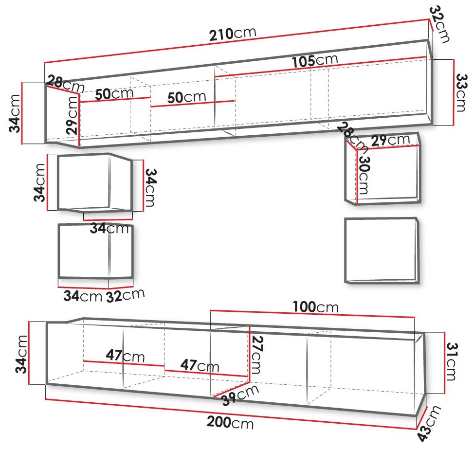 Obývací stěna CHEMUNG 14 - bílá / lesklá bílá