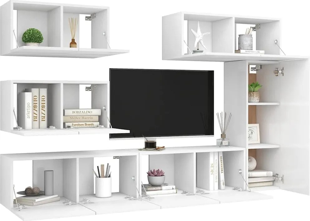 6dílný set TV skříněk bílý kompozitní dřevo 3078715