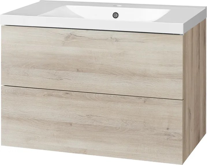 Mereo Mereo, Aira, koupelnová skříňka s umyvadlem z litého mramoru 81 cm, bílá, dub, šedá, CN721M