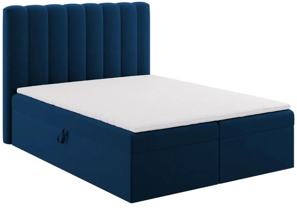 OnaDnes -20% Královsky modrá sametová dvoulůžková postel boxspring MICADONI Kelp 160 x 200 cm
