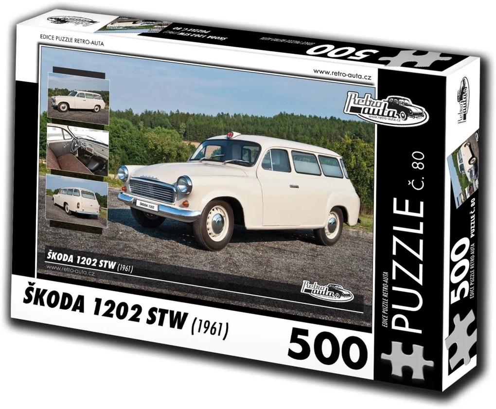 Puzzle retro-auta puzzle č. 80 škoda 1202 stw sanitní vůz (1961) 500 dílků