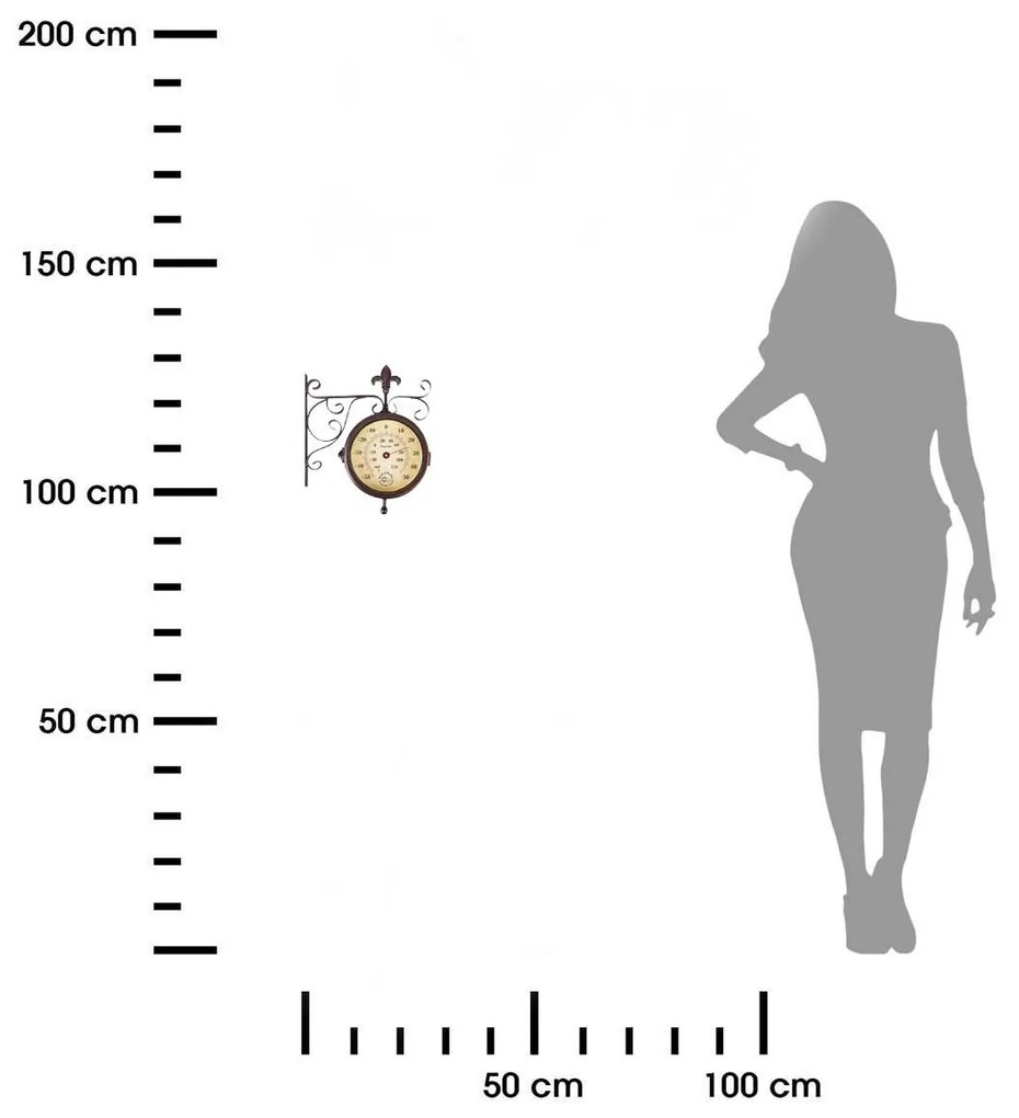 Oboustranné nástěnné hodiny/teploměr Jenny, hnědá