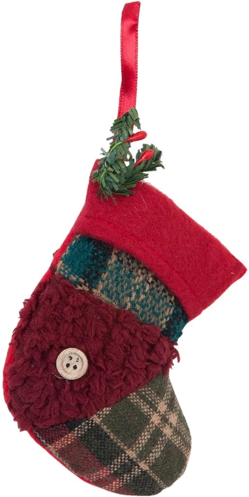 Vánoční červená textilní ozdoba punčocha- 10*6 cm