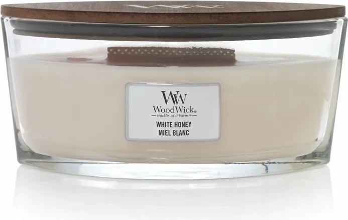 WoodWick vonná svíčka s dřevěným knotem Elipsa White Honey 453,6 g