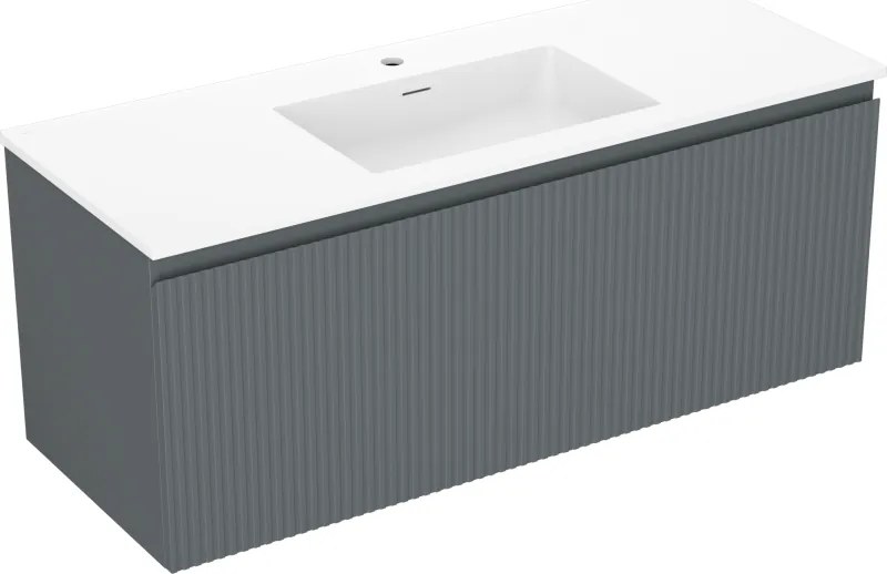 Mexen Rivel, koupelnová skříňka 120 cm s umyvadlem Otis, 1 zásuvka, drážkovaná, grafitová matná/bílá matná, 91A20-12047-1-BF66-W18M0
