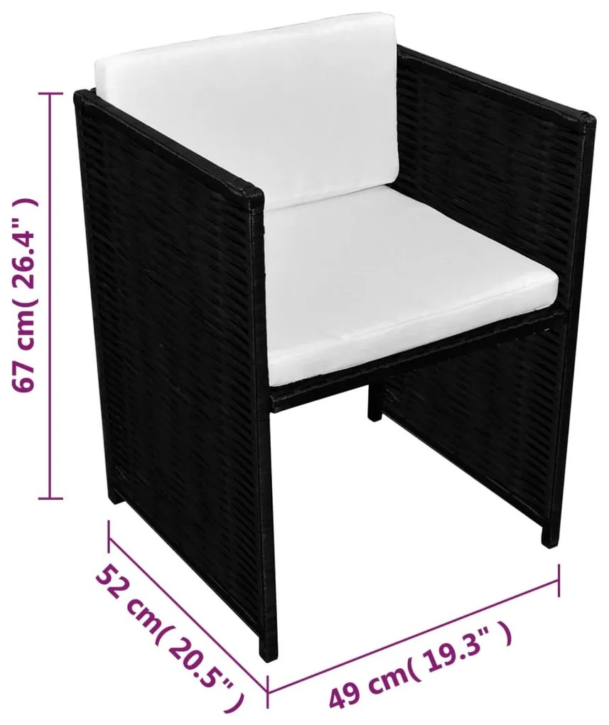 3dílný bistro set s poduškami polyratan černý - Default Title