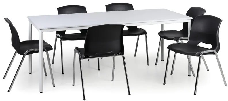 B2B Partner Stůl jídelní, šedý 1800x800 + 6 židlí Cleo, černá