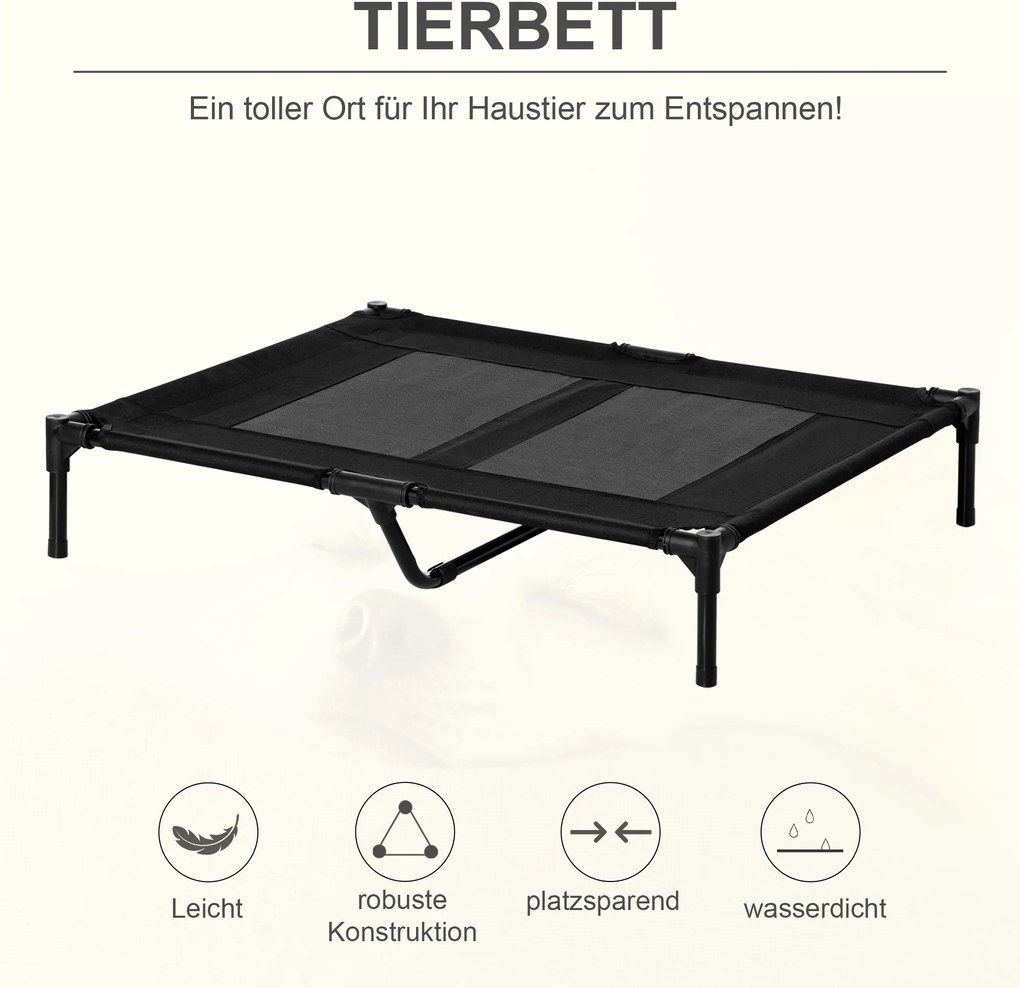 PawHut Dog Lounger Vyvýšený venkovní pelíšek a pohovka pro psy, Oxford Black, 92x76x18cm| Aosom