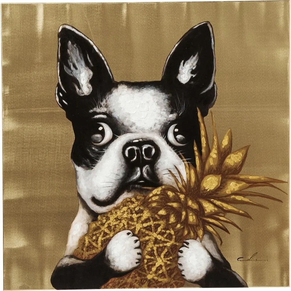 Obraz Kare Design Dog with Pineapple, 80 x 80 cm