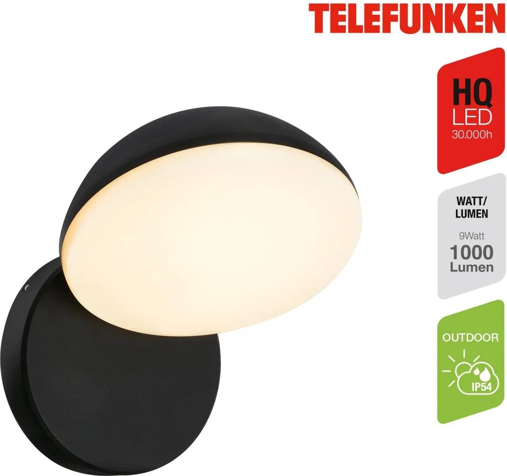 TF 323205TF TELEFUNKEN LED venkovní nástěnné svítidlo, voděodolné a prachotěsné, 1000 lm, 3.000K teplá bílá - BRILONER