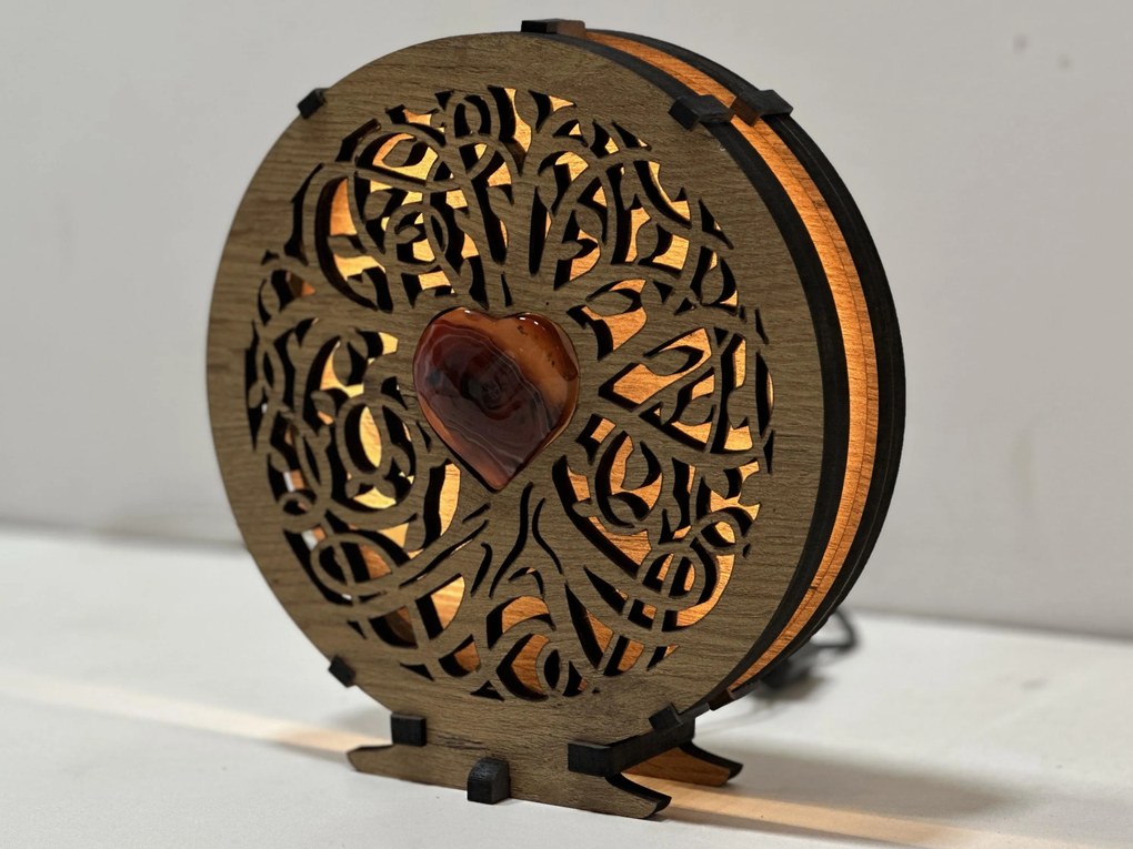 Li-Go "Strom života s achátovým srdcem 5 cm" dřevěná lampa 20x22 cm