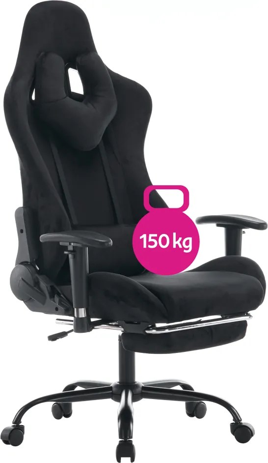 Kancelářské/herní křeslo, černá Velvet látka, nosnost 150 kg, SALOP