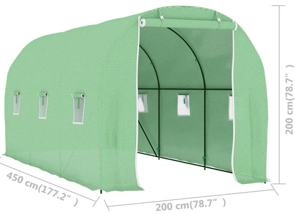 vidaXL Marketos Fóliovník 9 m² 4,5 x 2 x 2 m