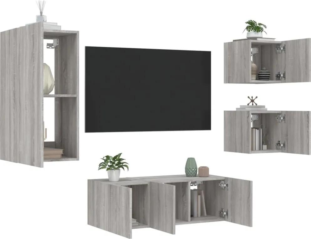 vidaXL 5dílná obývací stěna s LED kompozitní dřevo [3216829] Barva: kouřový dub