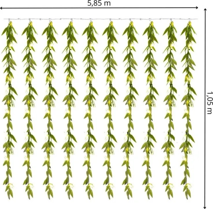 LED závěs Lístky - 5,85x1,05m, 200LED, 8 funkcí, IP44, teplá bílá